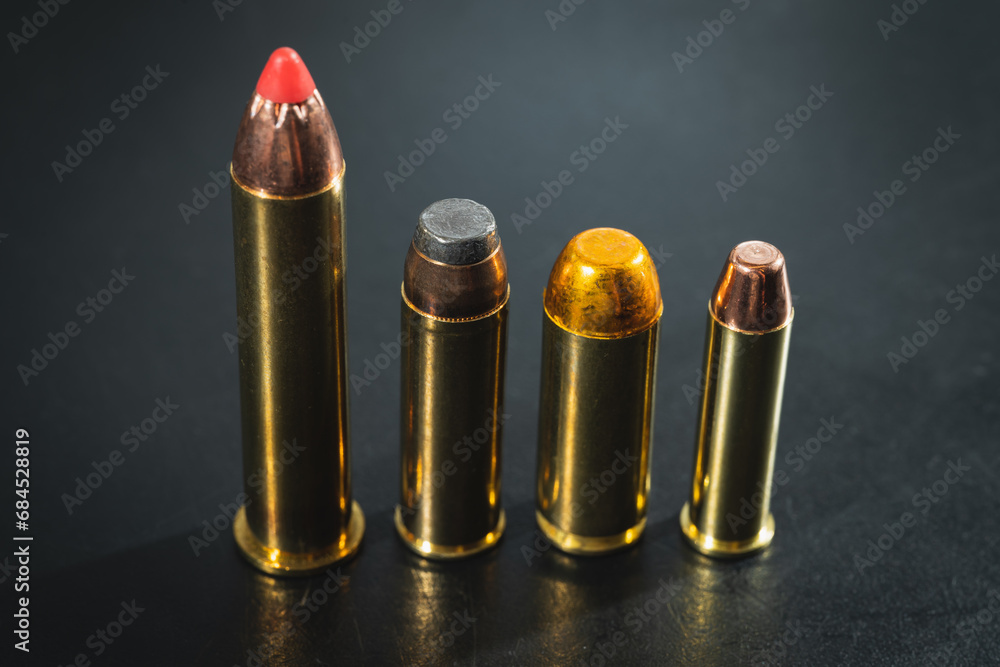 Macro photo, magnum class cartridges for revolvers and pistols, 45-70 ...