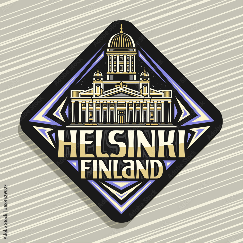 Vector logo for Helsinki, dark rhombus road sign with line illustration ...