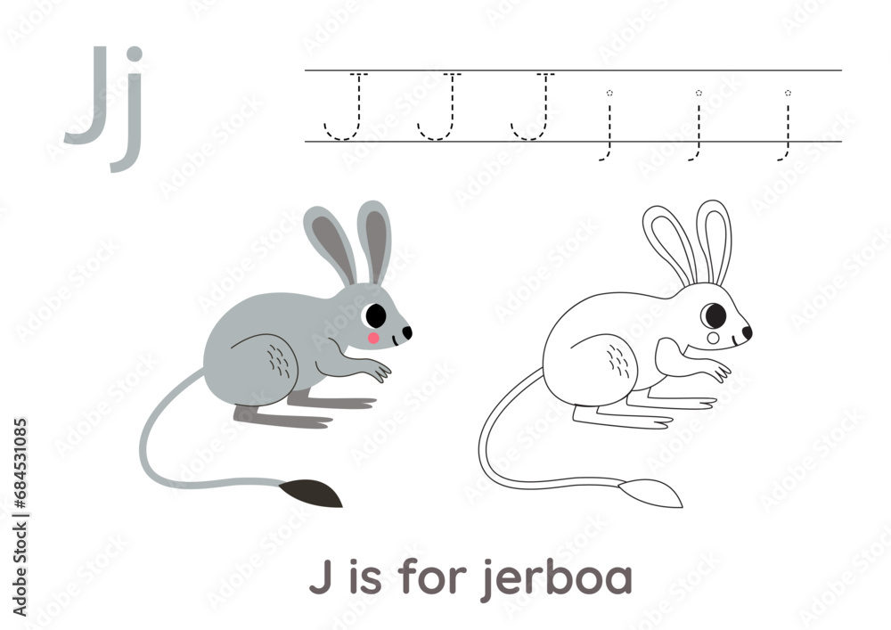 Alphabet tracing worksheet with letter J. Coloring page with cute ...