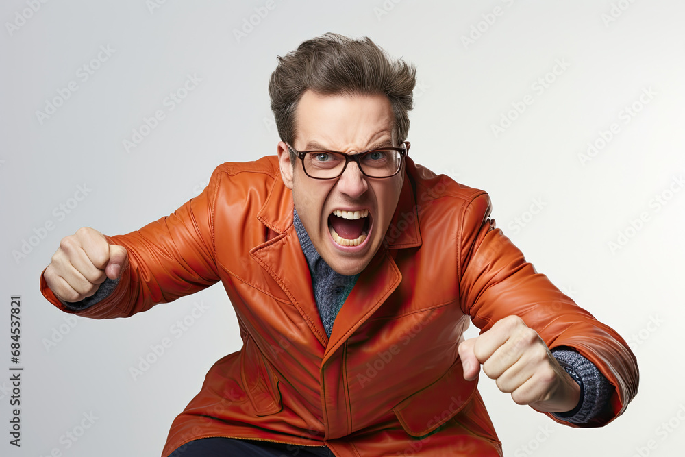 Caucasian businessman in a state of expression emotion and anger ...