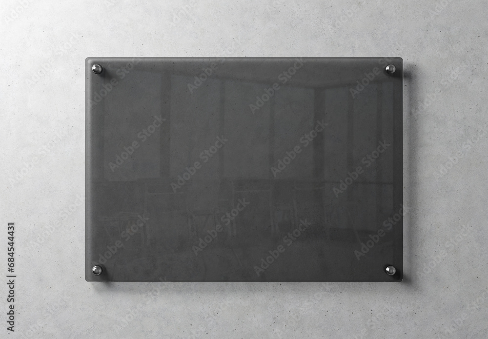 Transparent glass sign plate on wall mockup. Template of a blank ...