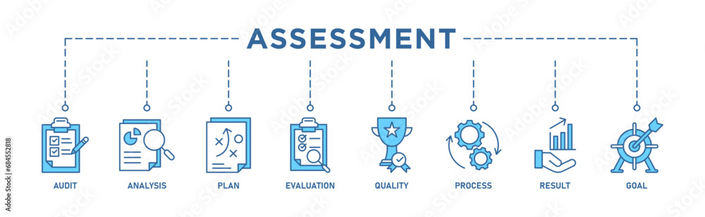 Assessment banner web icon vector illustration for accreditation and ...