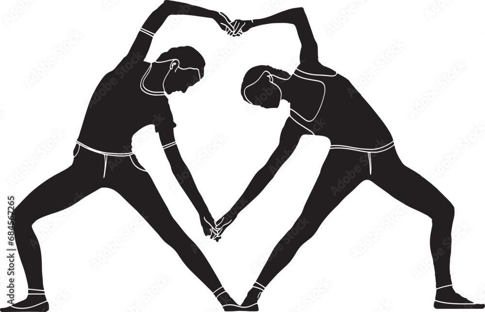 Silhouette Gymnastics: Two Women Contortionists in Yoga Poses, Flexible ...