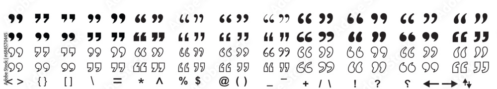 Double Comma Silhouette Signs of Quote Icons. Set of Quotation Mark ...