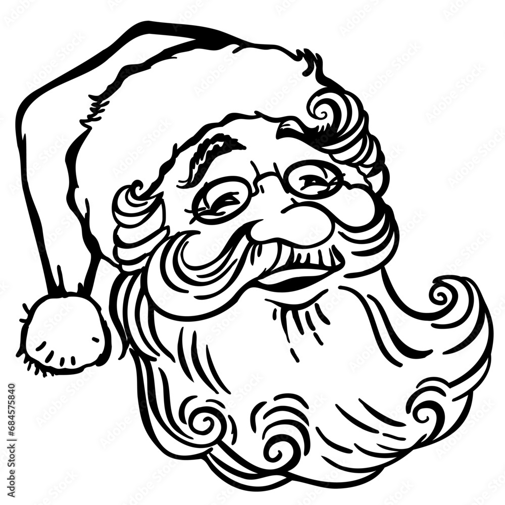 Santa Claus face Christmas vector illustration isolated on white for ...