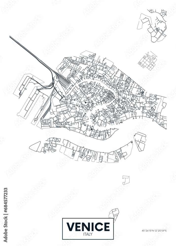 City map Venice, urban planning travel vector poster design Stock ...