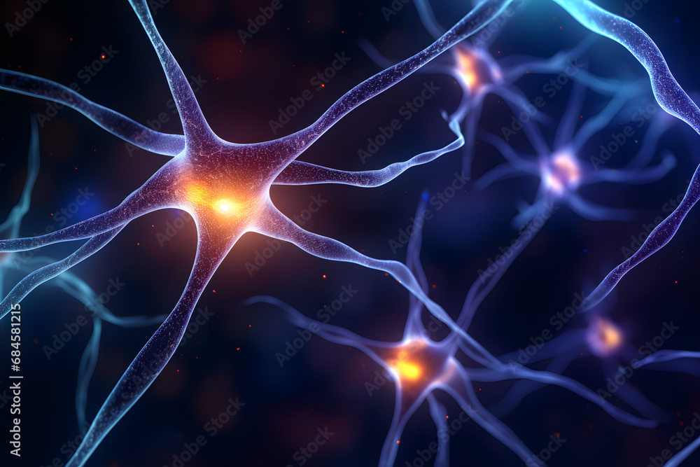 neuron cells connecting with each other, lightning pulses Stock ...