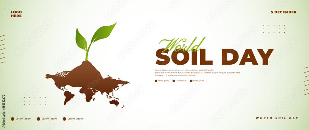 World soil day banner design with brown soil elements and green plants ...