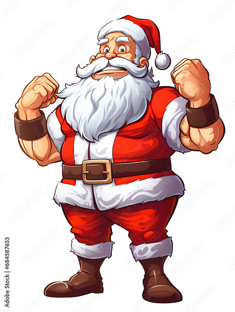 Cartoon Santa Claus Bodybuilder, Muscular Santa Clause, Fitness gym ...