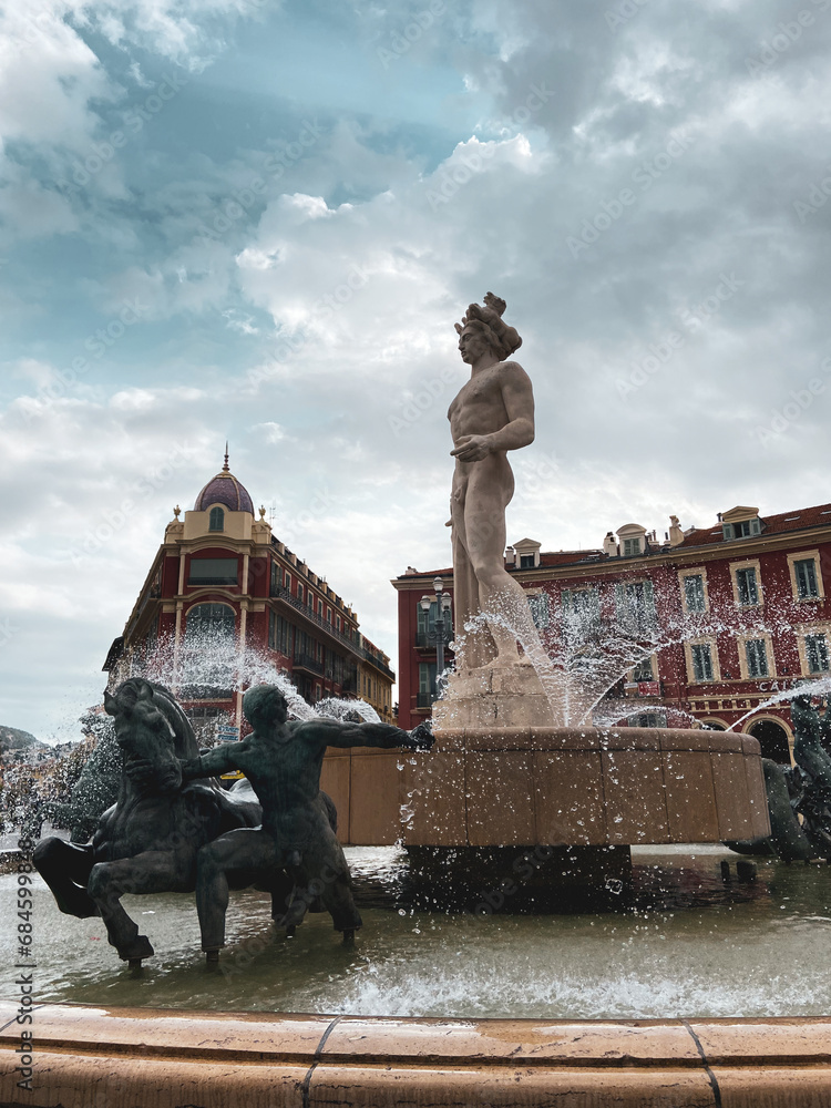 Nice, France, October 6, 2021: Fontaine du Soleil, the Sun Fountain in ...