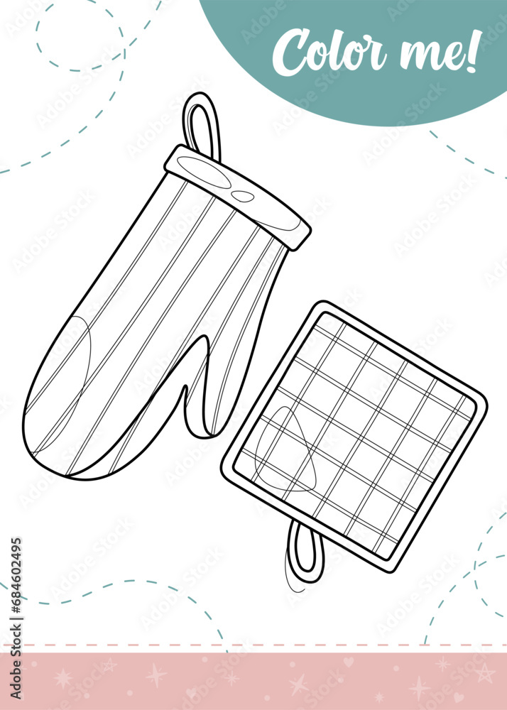 Coloring page for kids with kitchen tools. A printable worksheet ...