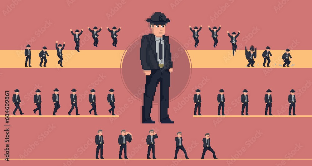 pixel art style illustration vector 8 bit 8-bit character set retro ...