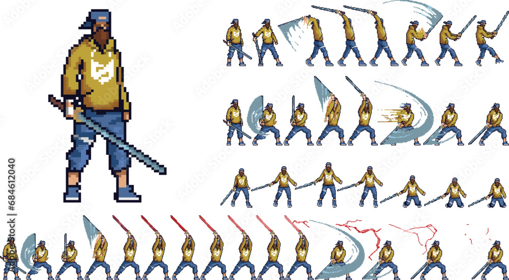 pixel art style illustration vector 8 bit 8-bit character set retro ...