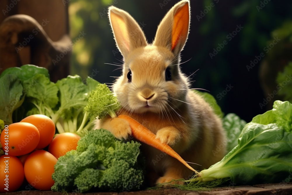 Cute baby rabbit eating vegetables Stock Photo | Adobe Stock
