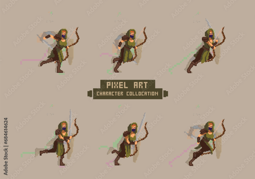 pixel art style illustration vector 8 bit 8-bit character set retro ...
