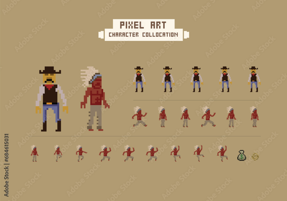 pixel art style illustration vector 8 bit 8-bit character set retro ...