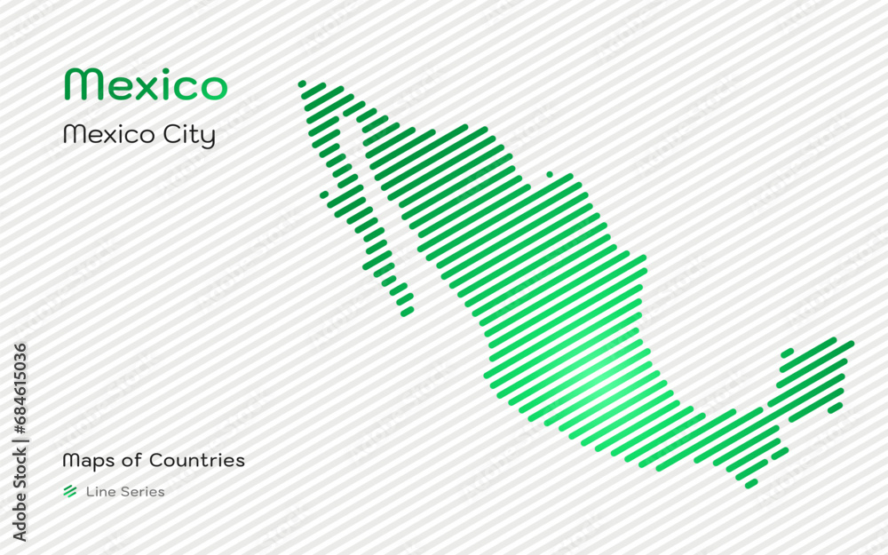Modern Map of Mexico in sloping lines Pattern with Capital of Mexico ...