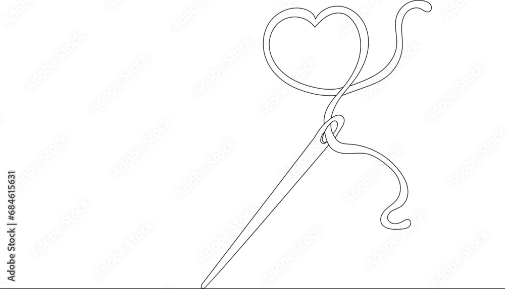 Poster needle and thread heart line drawing, sketch vector – Wall Art ...