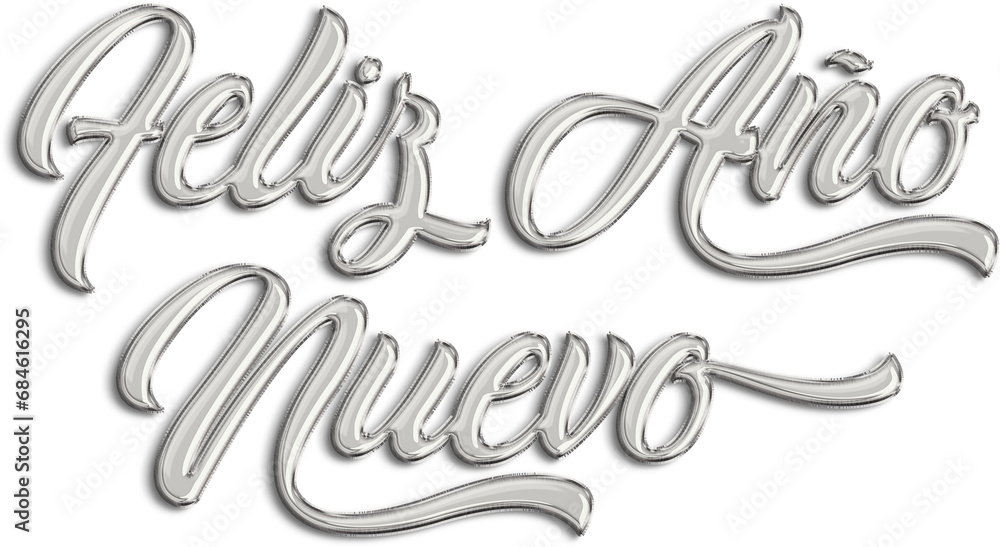 Happy New Year letters banner in spanish. Poster of metallic inflated ...