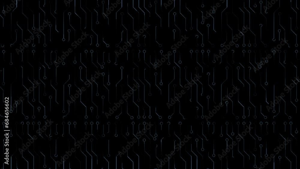 Animated circuit board on black background. Dark blue circuit board ...