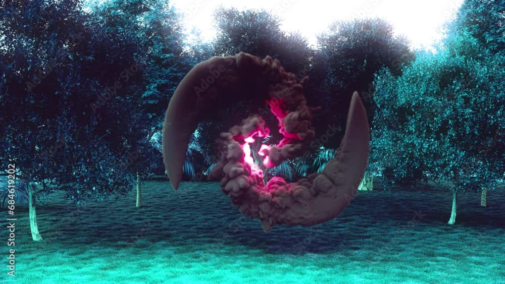 portal magic in a blue forest. appearance of a teleportation portal in ...