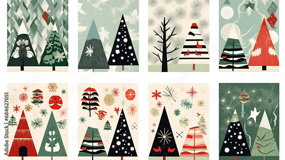 set : collection of isolated Christmas paper collage card backgrounds ...