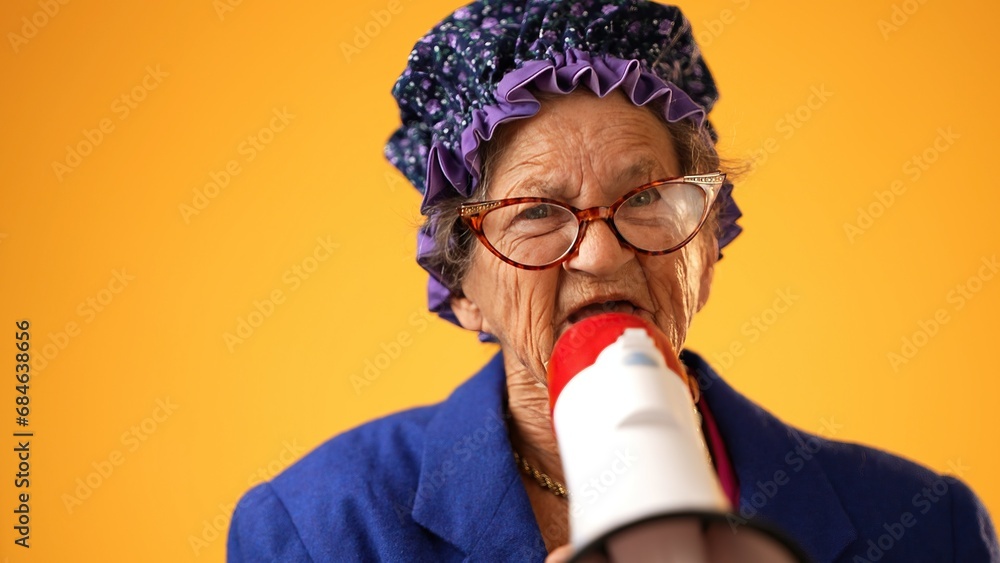 Closeup portrait of funny toothless old elderly senior crazy ...