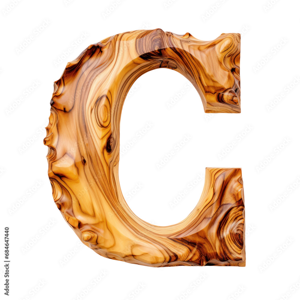 Wooden letter C , wood typography font, isolated on transparent ...