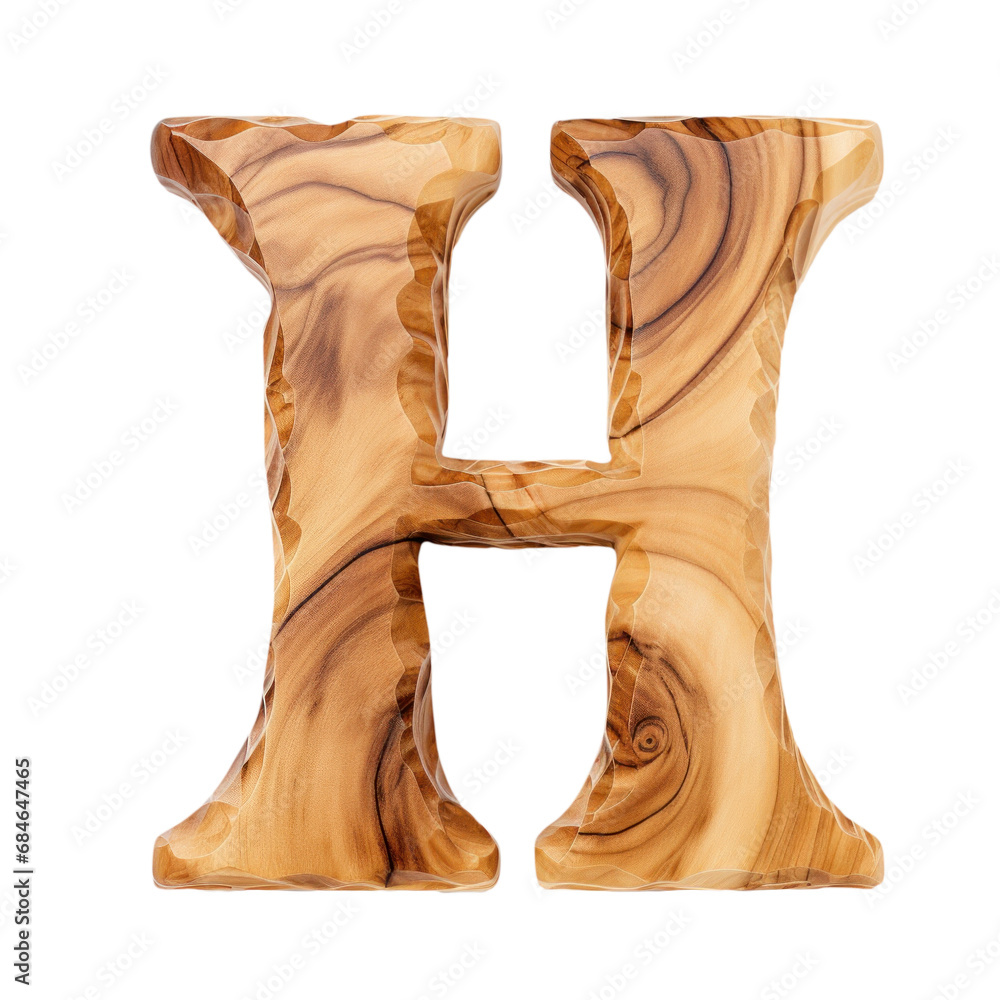 Wooden letter H , wood typography font, isolated on transparent ...