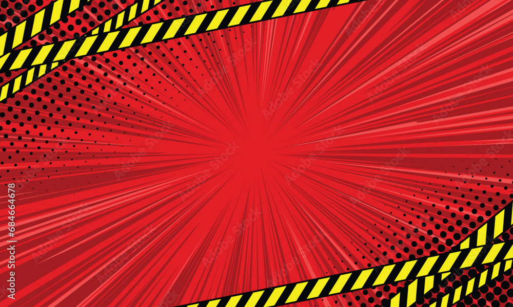 red comic background with rays and warning line Stock Vector | Adobe Stock