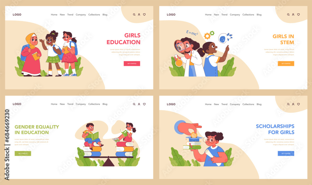 Empowering girls set. Young females exploring STEM fields, getting ...