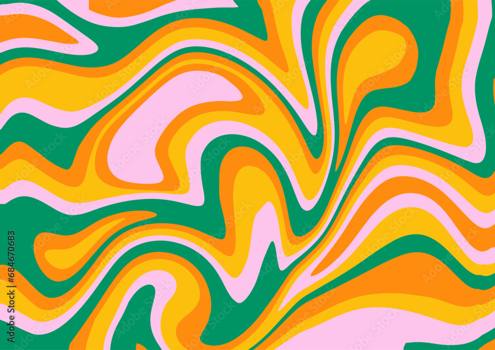 60s wave pattern in groovy distorted trendy style. Natural fluid ...