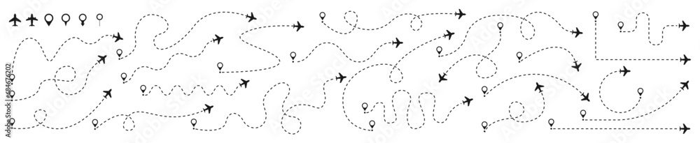 Airplane routes set. Plane paths. Aircraft tracking, planes, travel ...