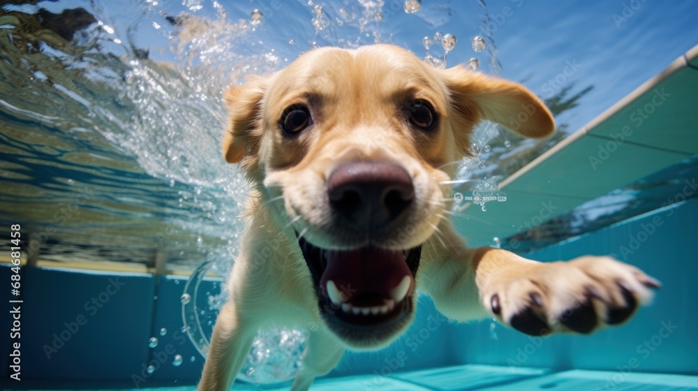 Funny underwater picture of puppies in swimming pool playing deep dive ...