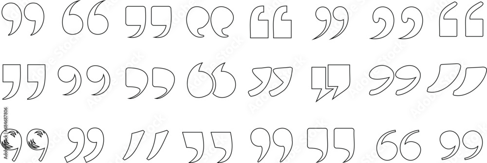 diverse quotation marks line art vector illustration, isolated on white ...
