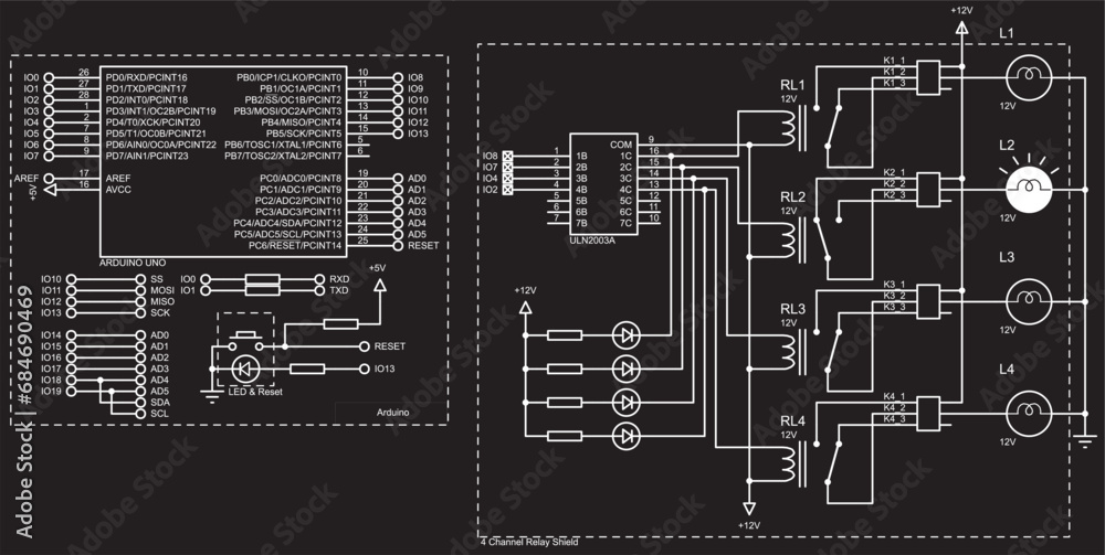 Vector diagram of an electronic device on the arduino. Connecting ...
