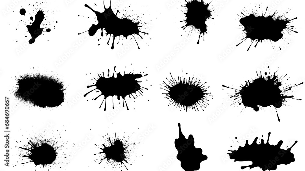 Collection of detailed ink splatters isolated on transparent background ...