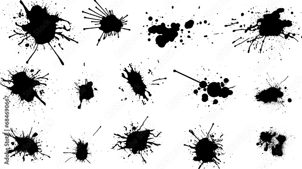 Collection of detailed ink splatters isolated on transparent background ...