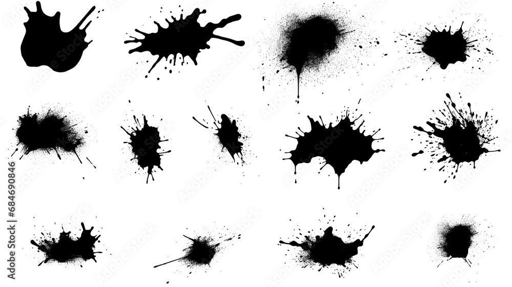 Collection of detailed ink splatters isolated on transparent background ...
