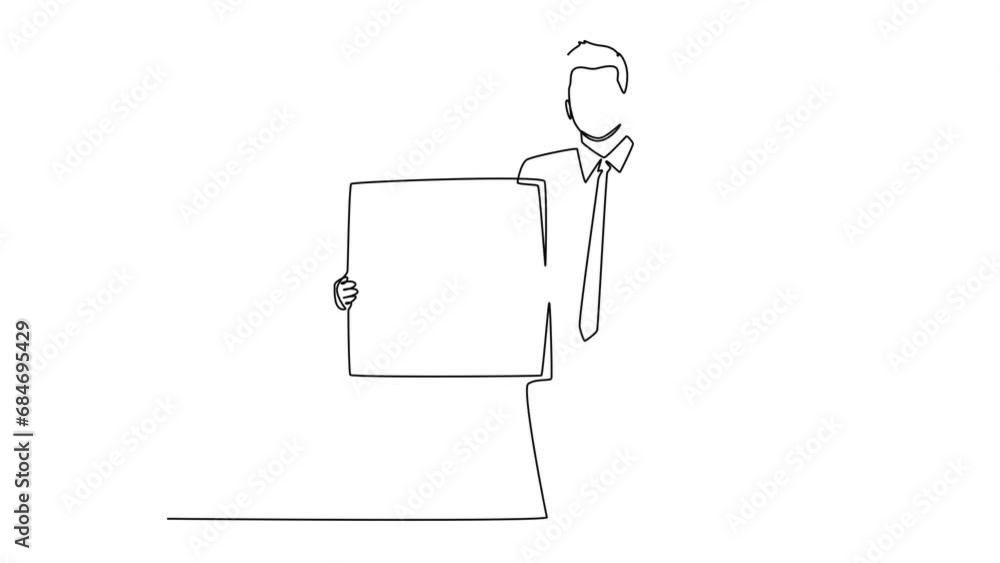 Animated self drawing of continuous line draw young presenter holding ...