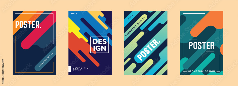 Colorful geometric poster set background template modern design style ...