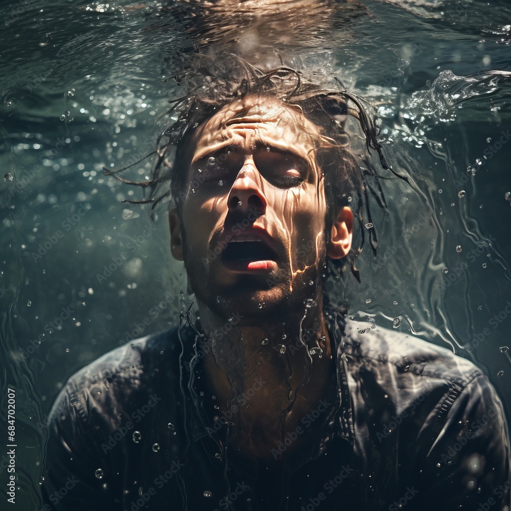 Generative AI image of Drowning. Staggering. Falling. Sinking. Crying ...