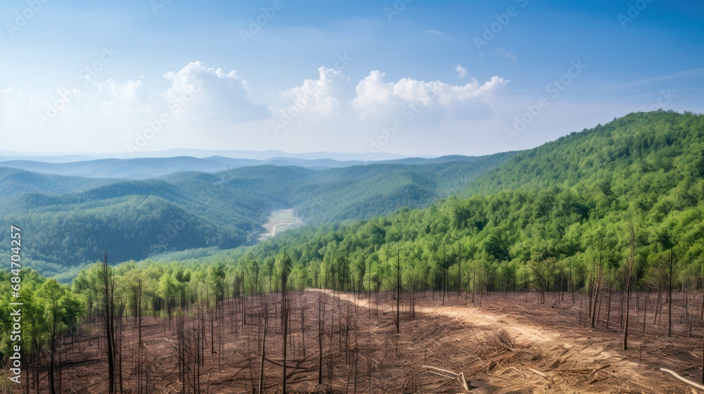 before-and-after shots showcasing a deforested area turning into a ...