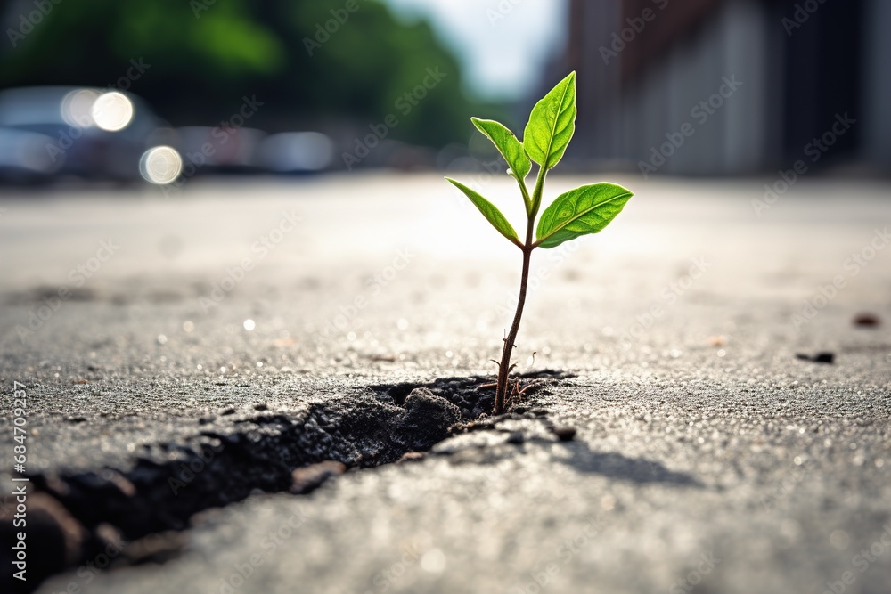Trees growing at the crevices of asphalt Roads. Environment. Stock ...