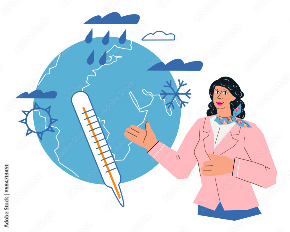 Weather and meteorology, weather forecast and climate predictions, flat ...