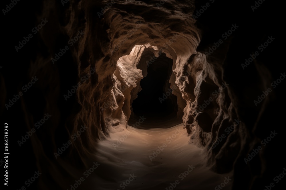 A captivating view of a sandstone cave, with soft lighting casting deep ...