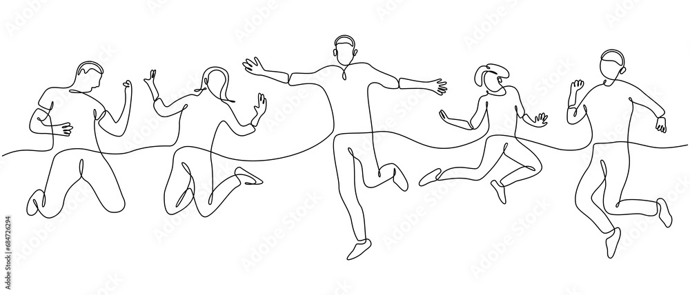 Continuous line drawing of man and woman jumping Stock Vector | Adobe Stock