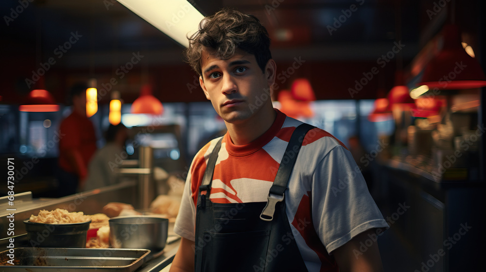 Sad Fast Food Worker on Duty, Concept of the Struggles and Challenges ...