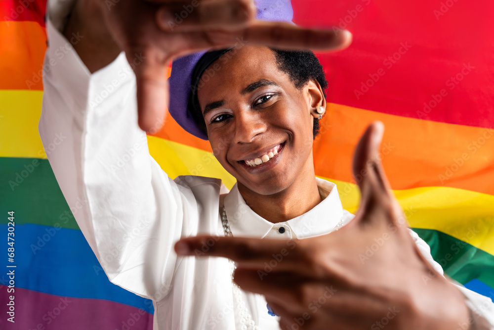 Fashionable homosexual man posing in studio - Fluid gender non binary ...