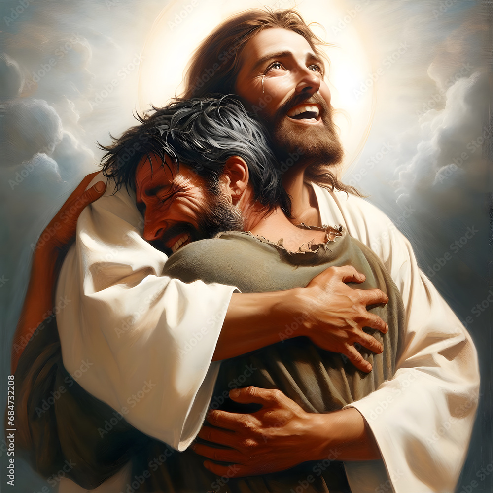 Jesus Christ hug Stock Illustration | Adobe Stock